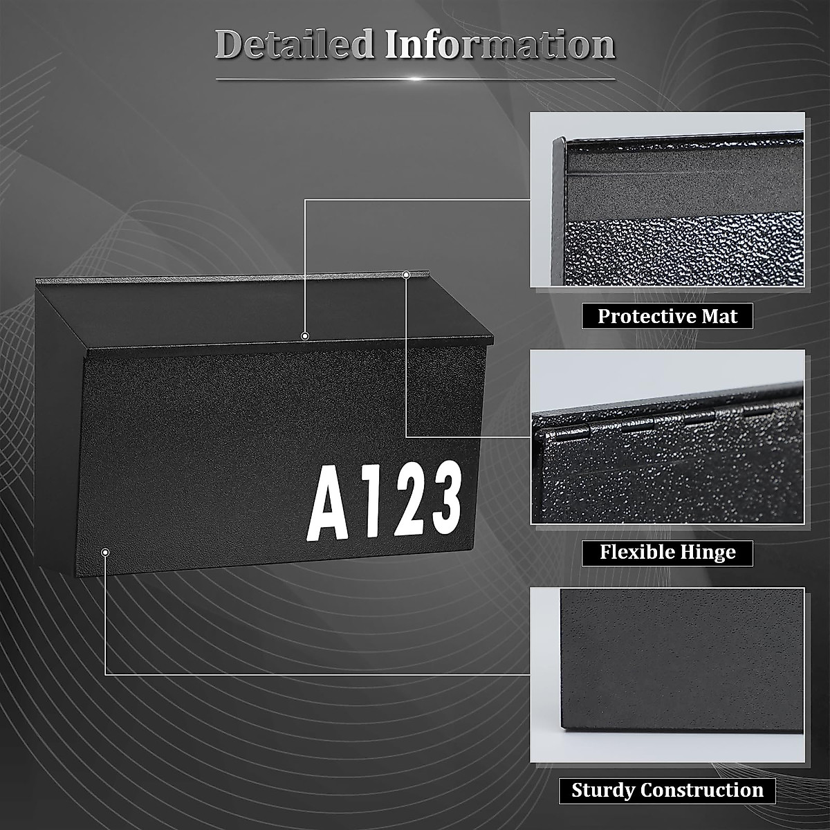 Dalmbox Wall-Mount Mailbox Large Mailbox for Post Rust-Proof Galvanized Steel Box for Outside or Townhouse Horizontal Style, Black, 15.7” x 4.3” x 9.4”