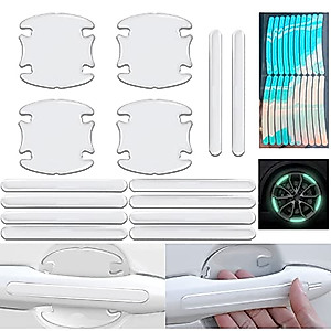 AOERUN 14PCS Transparent Car Door Handle Cup Scratches Protector and 20PCS Car Wheel Reflective Sticker
