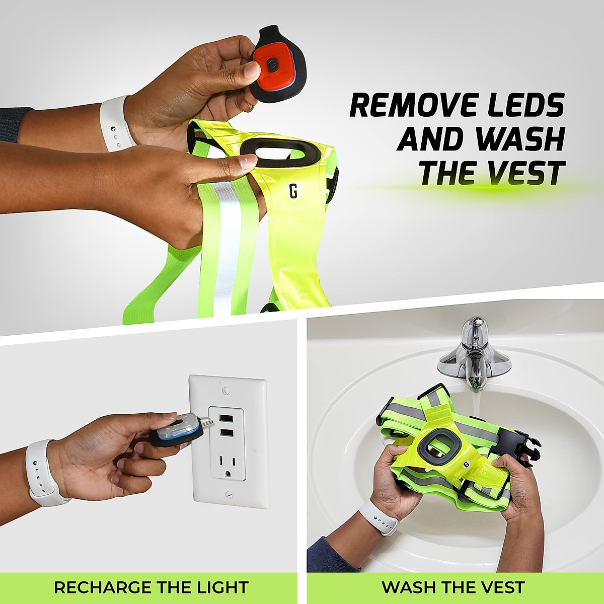 GREERRIDE Light Up Running Vest - Running Light Vest and Reflective Running Vest for Runners, Night Walking Running Reflective Gear for Men Women