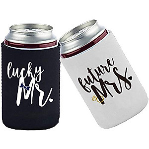 Bridal Shower Party Decoration Beer Can Coolie Coolers Funny Wedding Bride Groom Gifts-Lucky Mr Future Mrs(12-16 Oz Bottles,2 Pack)
