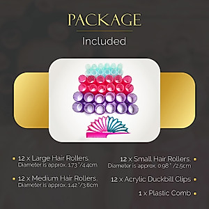 49 Pack of Large Hair Rollers - Easy to Use - 12 Clips and 1 Comb Included - Heatless Hair Curlers No Heat are Great for All Hair Types/Lengths - Less Damage No Heat Curlers Hair Roller