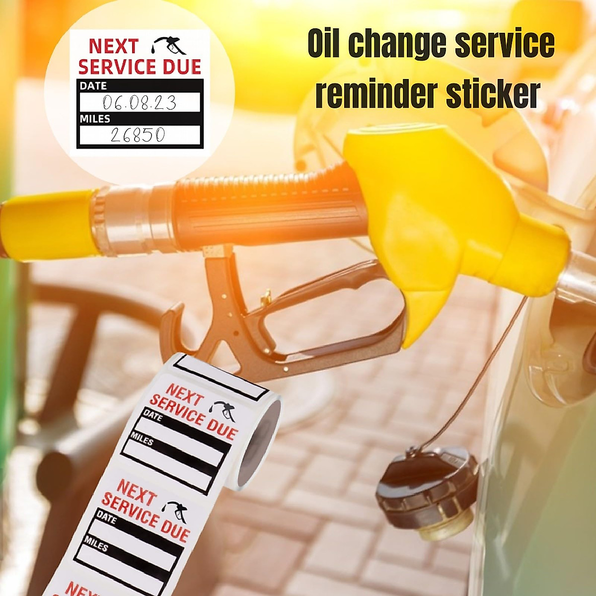 100 Pieces Oil Change Stickers，Service Reminder Labels, Auto Maintenance Service Due Reminder Stickers Labels，2 x 2 Inch, 1 Roll (Black)