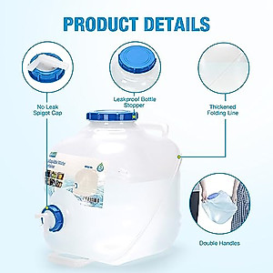 Collapsible Water Container,Portable Water Storage Containers,Collapsible Water Jug 5.3Gal,Camping Water Container with Spigot,Double Handle Foldable Emergency Water Storage for Camping,Hiking(1 Pack)