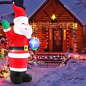 QUUREN 7FT Christmas Inflatables Santa Decoration Blow Up Santa Claus Indoor/Outdoor Decoration with Gift Box Built-in LED Light Waterproof Xmas Inflatables Yard Decor for Home Garden Holiday Party