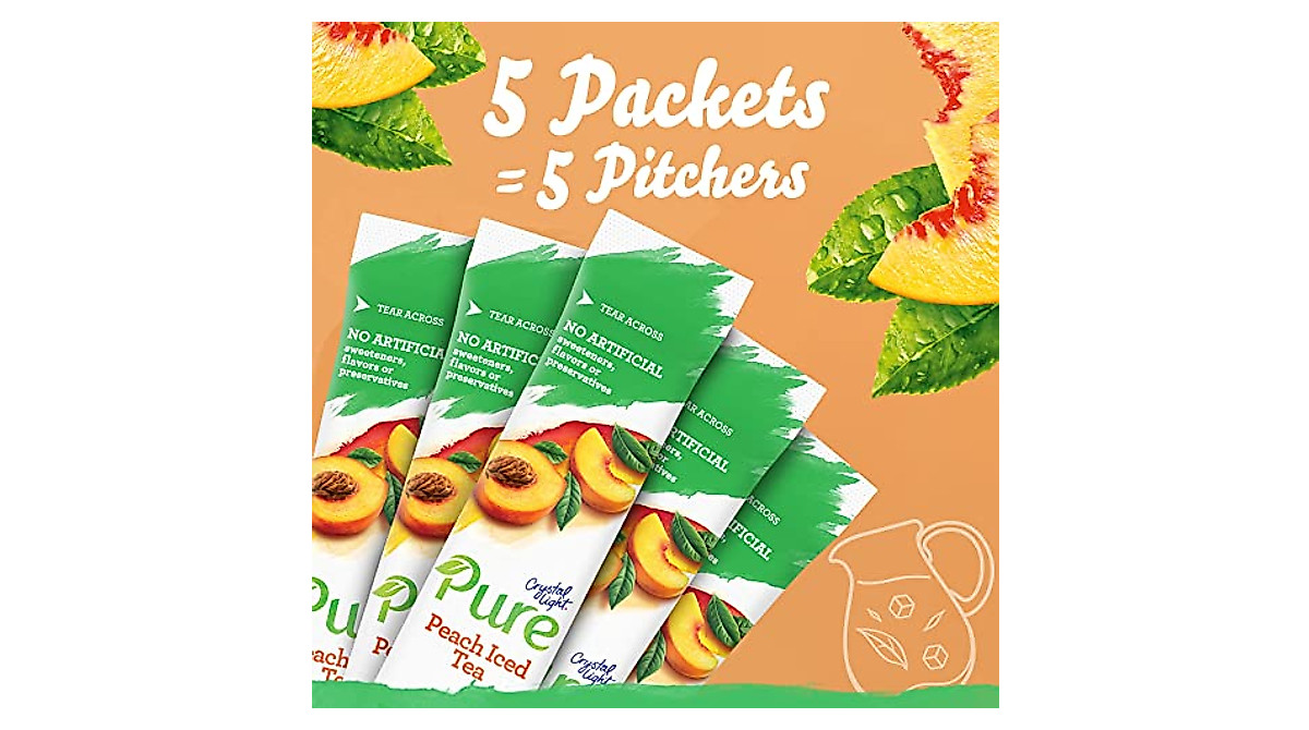 Crystal Light Pure Peach Iced Tea Naturally Flavored Powdered Drink Mix ...