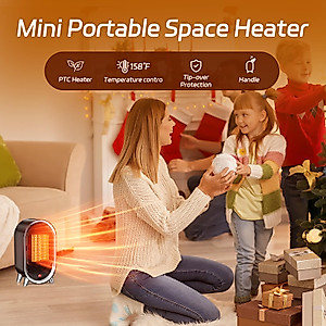 Feculs Space Heaters for Indoor Use, 900W Space Heater Indoor, Small Office Heater for Indoor Use with 2 Heating Modes, Overheat & Tip-Over Protection, Portable Desk Heater for Office Bedroom