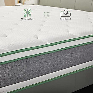 Novilla Queen Mattress 12 Inch Hybrid Mattress in a Box, Innerspring Mattress with Gel Memory Foam for a Cool Sleep, Pressure Relief, Medium Firm Mattress with Pillow Top, Groove,White&Grey&Green