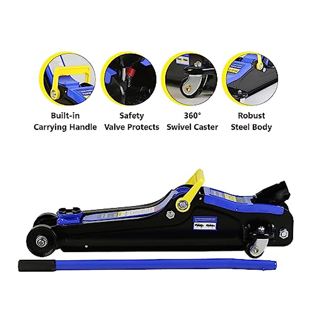 Blue Low Profile Floor Jack, Hydraulic Trolley Racing Floor Jack w/Piston Quick Lift Pump - 2 Ton Capacity, Strong Steel Floor Jack with 3.3''~15.2'' Lifting Range Height