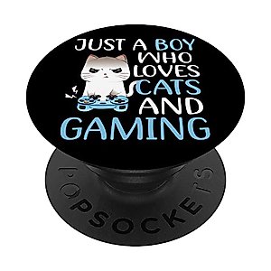 Just A Boy Who Loves Cats And Gaming Boys Gamer Cat Funny PopSockets Swappable PopGrip