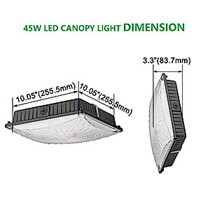 1000LED LED Canopy Light 45W, Ceiling Fixtures 5300LM, Daylight 5000K, 175W HID/HPS Replacement, Waterproof IP65, 10" x 10" Square Ceiling Lights