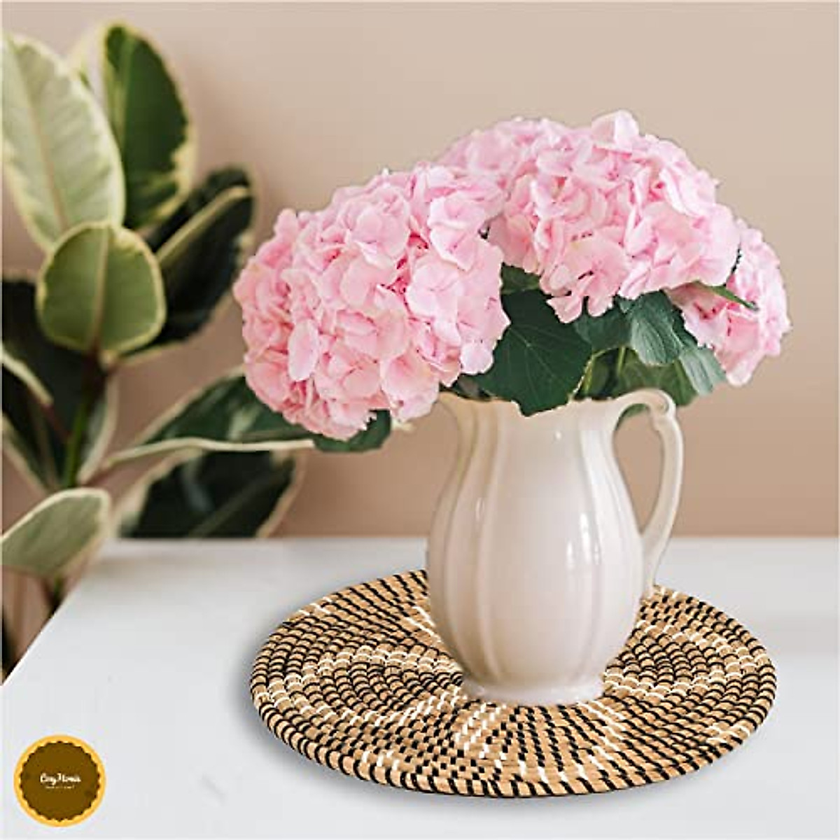 CozyHomie Large Seagrass Baskets Hanging Wall Basket Decor Boho Wall Decor Hanging Woven Wall Basket Boho Round Wicker Rattan Baskets Boho Woven Flat Baskets (Set 4 of Cozy Full)