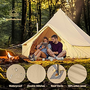 Glamcamp Bell Tent,4 Seasons Breathable 100% Cotton Canvas Yurt Tent - w/Stove Jack,Luxury Camping Tent Outdoor,Zipped Removable Floor Water Repellent, 13.1ft(4M)