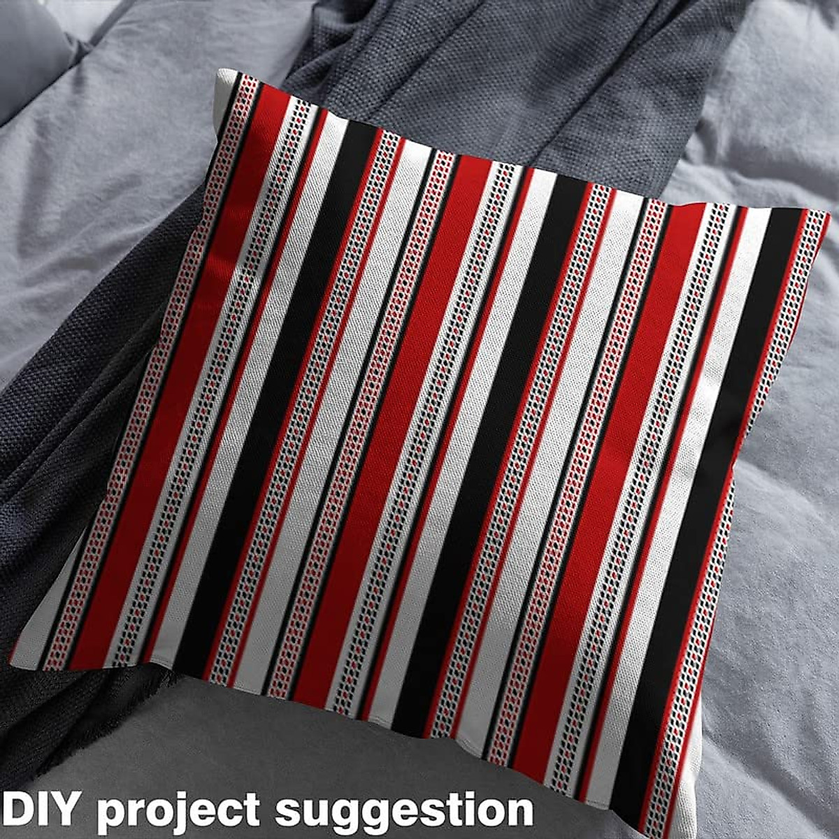 Feelyou Geometric Stripes Fabric by The Yard, Black Red Retro Simple Style Upholstery Fabric for Chairs, Abstract Striped Lines Decorative Waterproof Outdoor Fabric, 2 Yards, White