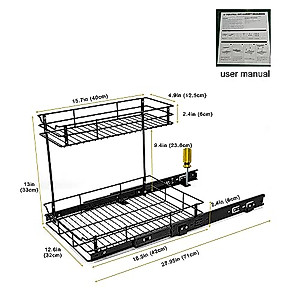Gulongome Pull out Cabinet Organizer,Under Sink Organizer,2 Tier Sliding Wire Drawer,More Strong Material for Kitchen Slide Out Storage Shelf - 12.6W * 16.53D * 15.35H (Black)