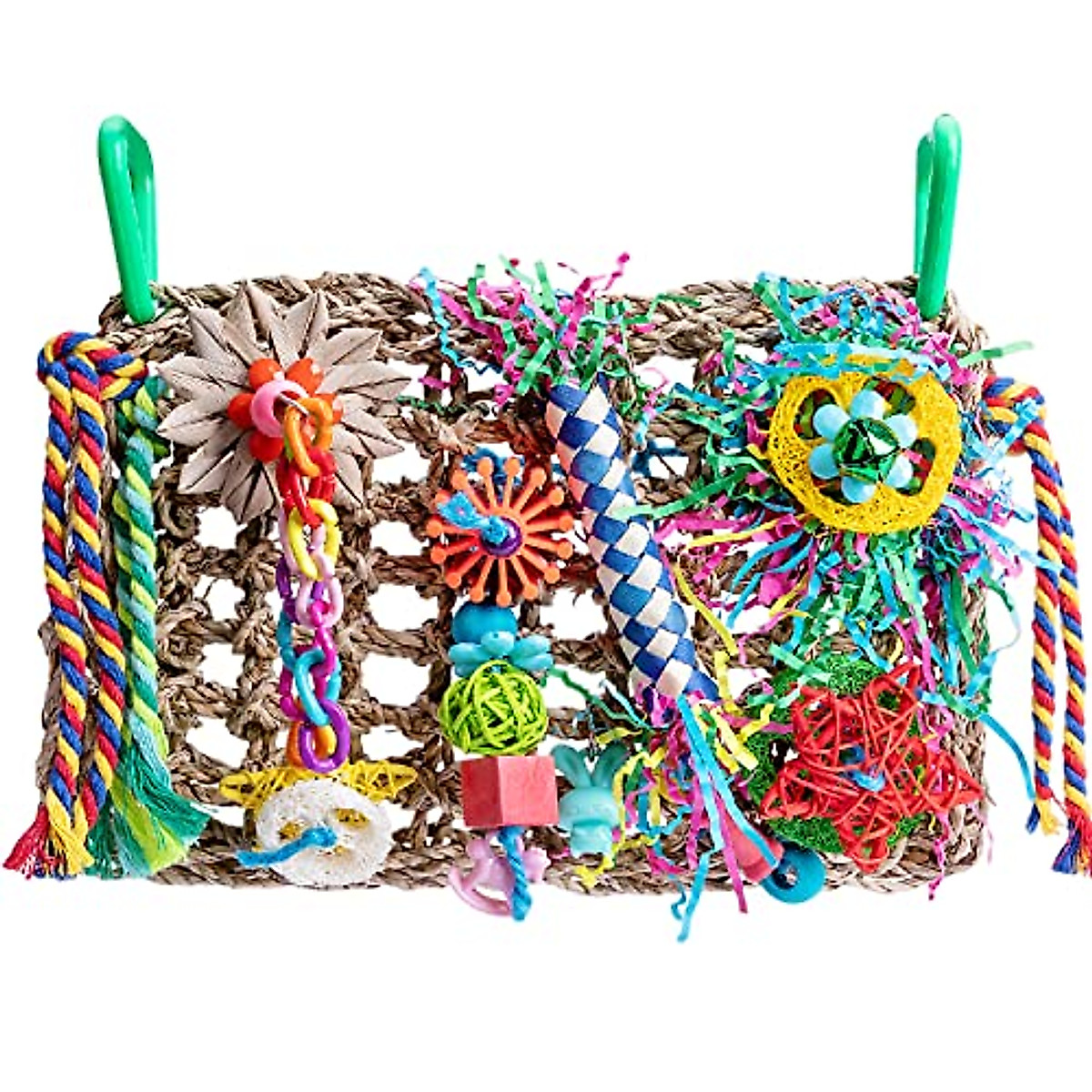 Bird toys, parrot toys, seaweed woven overhanging cushions, natural bird foraging chew toys, suitable for African grey parrots, Amazon parrots, lovebirds and other small and medium-sized birds