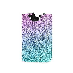 Multicolor Background Glitter Purple Blue Turquoise Gradient Laundry Hamper Basket Bucket, Foldable Dirty Clothes Bag, Waterproof Fabric Washing Bin, Toy Storage with Handles for Bathroom
