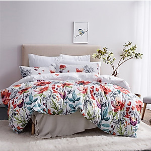 Leadtimes King Duvet Cover Boho Floral White Bedding Sets Hotel with Soft Lightweight Microfiber 1 Duvet Cover and 2 Pillow Shams (King, Style2)