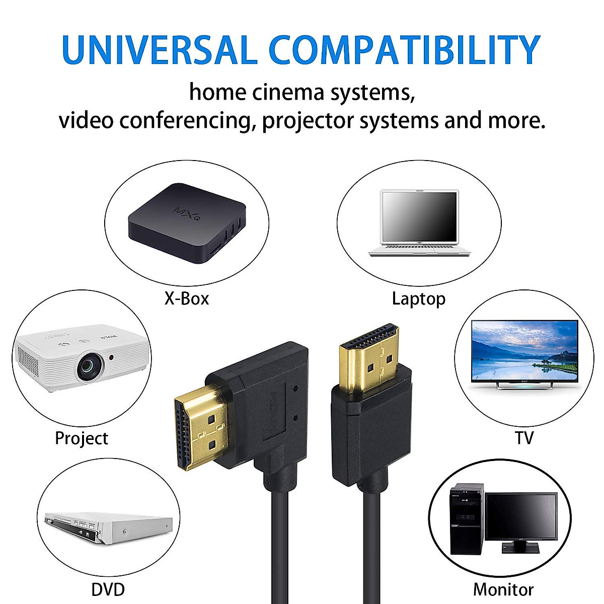 Duttek 4K HDMI Cable, HDMI to HDMI Cable, Extremely Thin Left Angled HDMI Male to Male Extender Cable for 3D and 4K Ultra HD TV Stick HDMI 2.0 Cord 0.15M/ 6 Inch