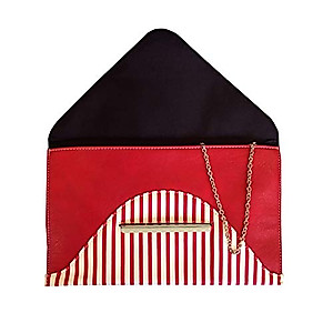 JNB Striped Envelope Clutch, Red