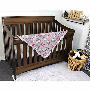 Baby Blanket - Kitty Cats on Grey with Pink Minky Dot and Satin Ruffled Edge