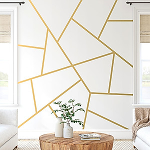 SHYJSHYJ Metalic Gold Large Vinyl Modern Line Wall Decals, Peel and Stick Removable Geometric Wall Stickers Bedroom Living Room Office Minimalist Accent Wall Art Decor
