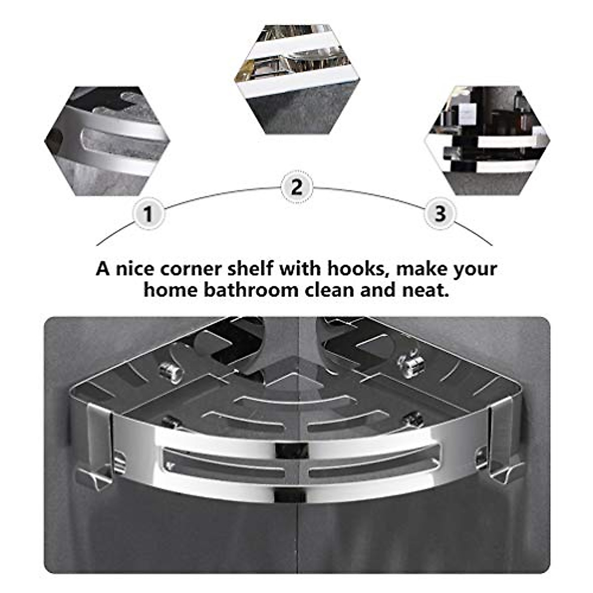 DOITOOL 2pcs Bathroom Storage Rack with Hooks Decorative Stainless Steel Wall Mounted Punch Free Floating Shelf Holder for Bathroom Kitchen Silver 30X22cm