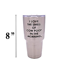 Rogue River Tactical Funny Farmer I Love the Smell of Cow Poop In The Morning Large 30 Ounce Travel Tumbler Mug Cup w/Lid Sarcastic Country Farming Gift