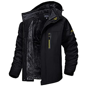 TACVASEN Men's Softshell Jacket Waterproof Windproof Fleece Lined Snow Ski Jacket, Black, S