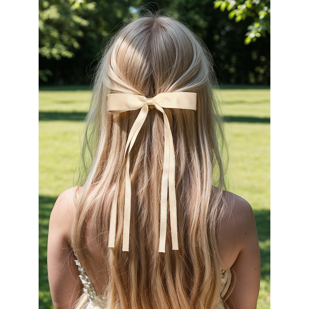 4pcs Hair Clips for Women Tassel Ribbon Bowknot With Long Tail, Clip Girl, Solid Accessories Barrettes Claw Bow (Black&Beige)