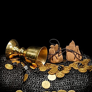 Mythrojan Suede Drawstring Pouches LARP Suede Medieval Trinket Bag Set of 2 Brown