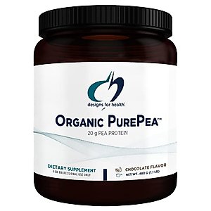 Designs for Health Organic PurePea - 20g Vegan Pea Protein, Organic + Non-GMO Natural Drink Mix Powder Supplement, Chocolate (15 Servings / 480g)