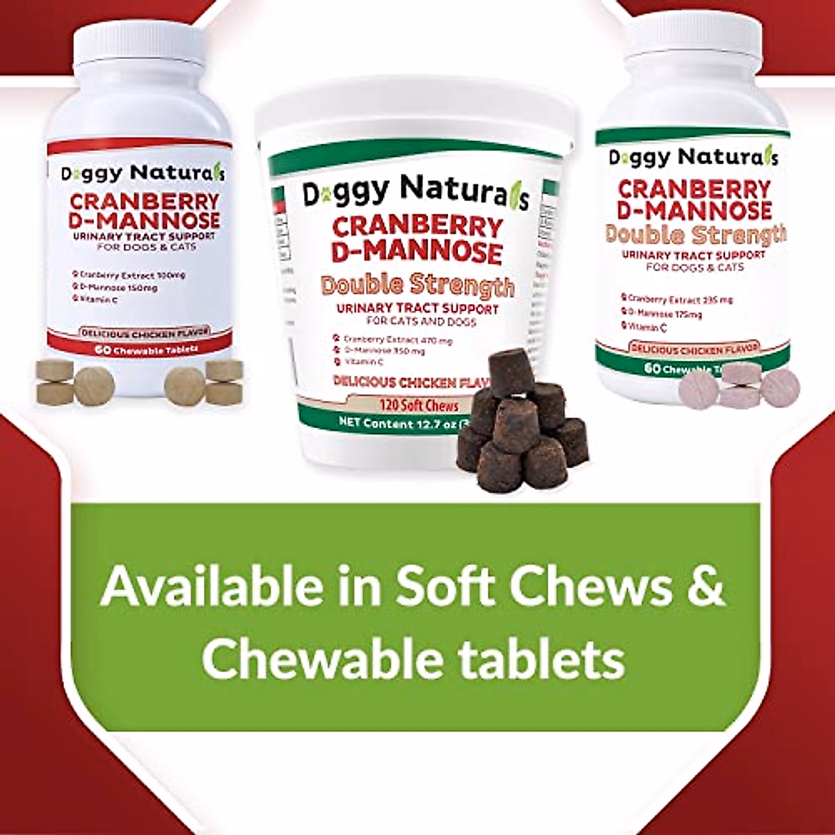 Cranberry D-Mannose for Dogs and Cats Urinary Tract Infection Support Prevents and Eliminates UTI, Bladder Infection Kidney Support, Antioxidant (Single Strength Tablet, 60 Count)