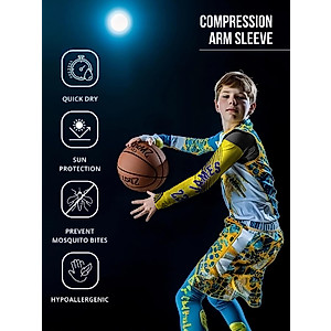 Forever Fanatics James#23 Basketball Compression Arm Sleeve Set for James Fans (James #23 Yellow, 6-13 yrs)