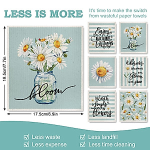 AnyDesign Daisy Flower Swedish Kitchen Dishcloth Blue Spring Summer Floral Kitchen Towel Daisy Stripes Cotton Absorbent Dish Towel for Housewarming Cleaning Wipes, 6Pcs, 7 x 8 Inch
