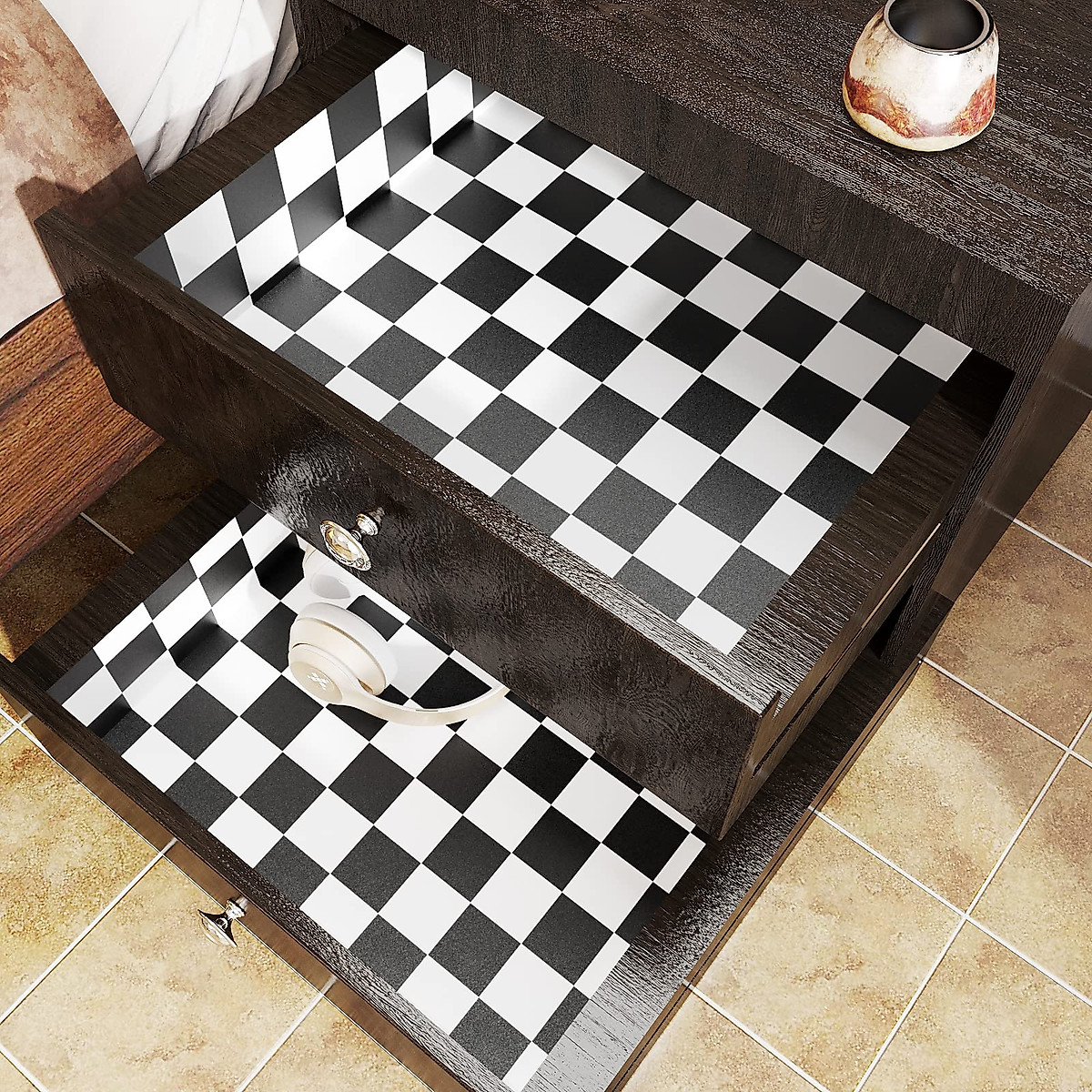 YENHOME Removable Checkered Wallpaper Small Checkered Peel and Stick Wallpaper Neutral Black and White Checker Contact Paper Waterproof Wallpaper for Bathroom Countertops Walls Thick Matte 17.7"X80"