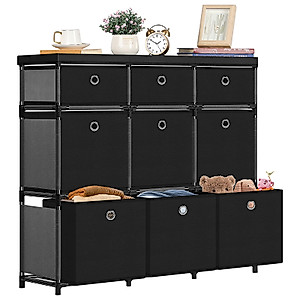 HAITRAL 9 Cube Storage Organizer, Fabric Storage Chest Drawers Organizer Unit for Closet, Easy Assembly Clothes Closet Dresser for Bedroom,Dorm,Hallway, Storage Bins (Black)