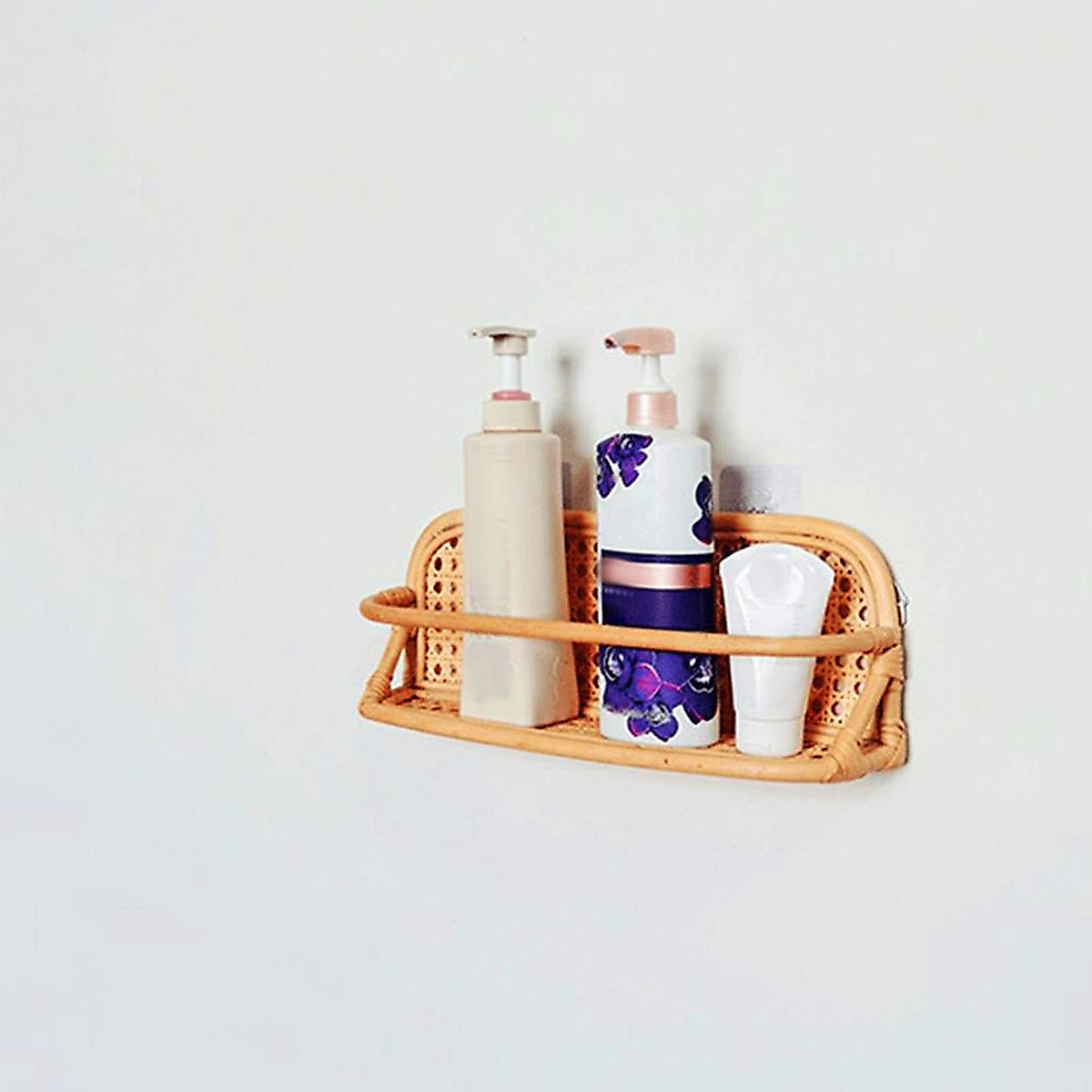 Rattan Wall Shelf Floating Shelf Decorative, Natural Rattan Hanging Rack Wall Storage Shelf, Wall Mounted Natrual Rattan and Wood Storage Hanging Shelves for Kitchen Bathroom