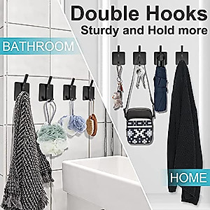 ARIOSOX 4-Packs Heavy Duty Adhesive Hooks, Waterproof Stainless Steel Bathroom Hooks for Towels, Shower Cap and Towel Robe, Closet Hook Wall Mount for Home, Kitchen, RV,Bathroom,Office (Black)