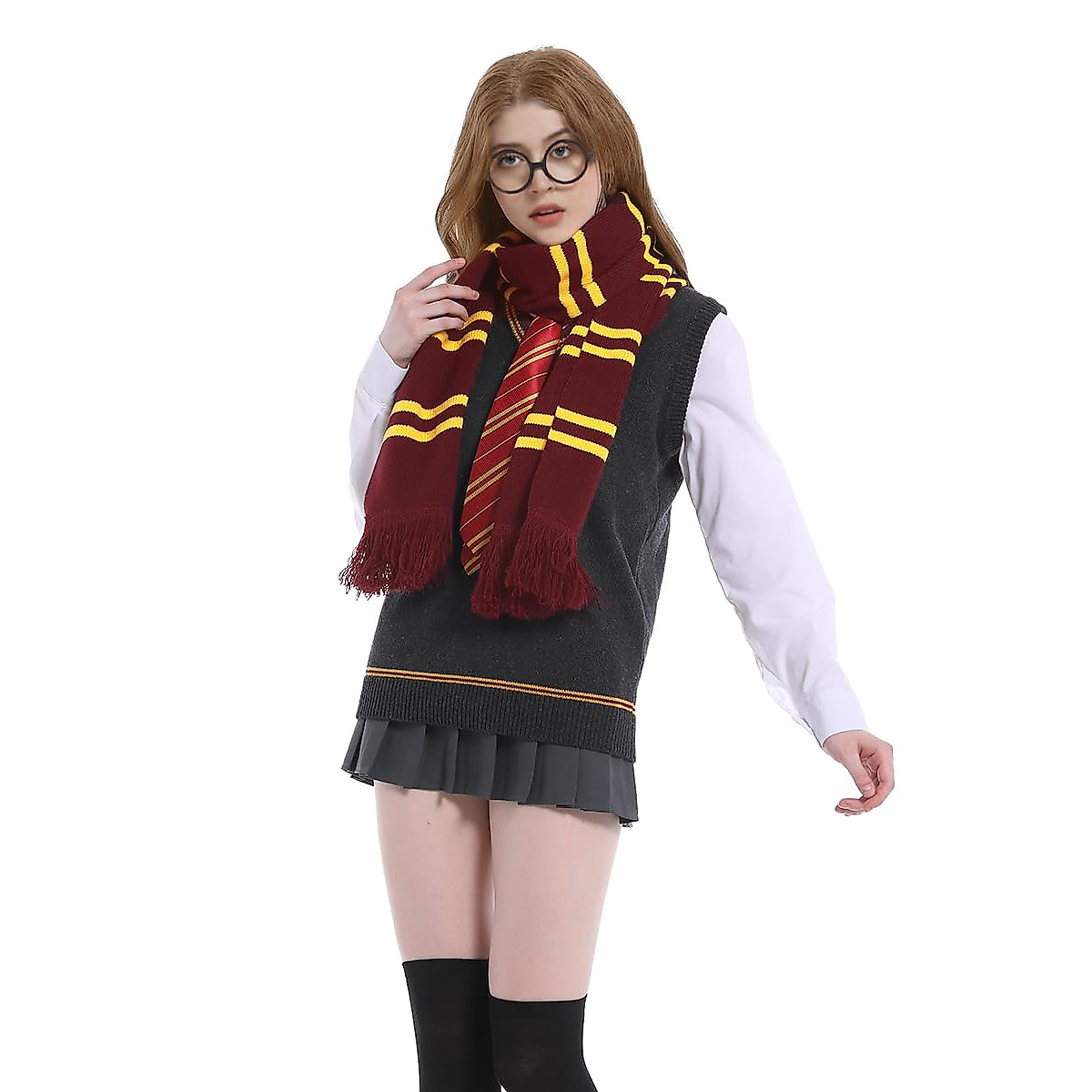 Guturris Knit Neck Scarf Magic College Styles Striped Winter Neckerchief Movie Character Cosplay Costume Accessory Red