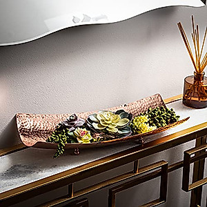 Colleta Home Rectangular Copper Serving Tray- Copper Serving Tray and Platters- Decorative Centerpiece- 16 Inch Hammered Tray