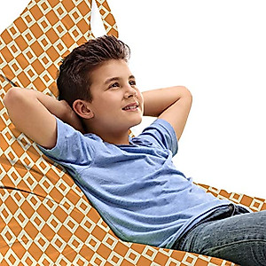 Lunarable Orange Lounger Chair Bag, Linked Vertical Squares Pattern Continuous Classical Vintage Design, High Capacity Storage with Handle Container, Lounger Size, Orange Cream