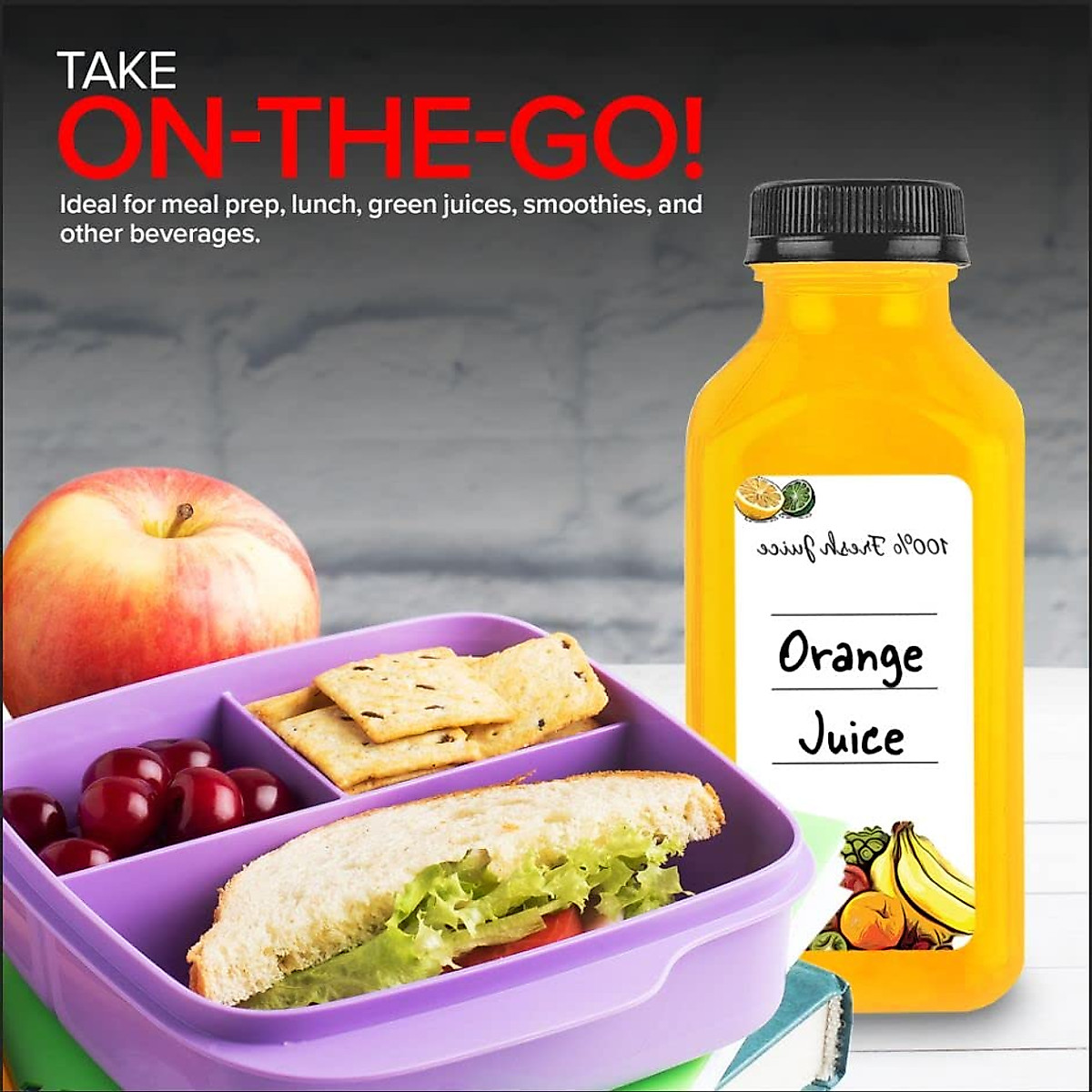 12 oz Plastic Bottles with Caps (100 pack) - Reusable Clear Empty Juice Bottles - 12 Oz Drink Containers for Mini Fridge, Juicer Shots - Mini Water Bottles - Include Labels, Brush & Funnel