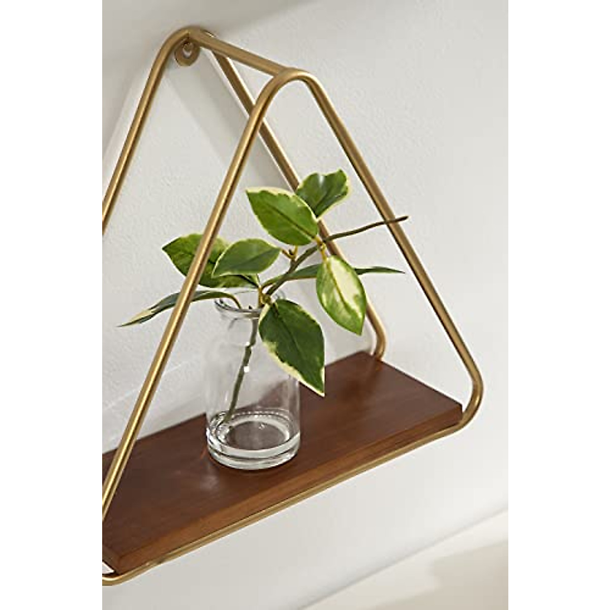 Kate and Laurel Tilde Midcentury Triangle Wall Shelves, Set of 2, 12 x 4 x 10.5, Walnut and Gold, Decorative and Functional Modern Floating Wood Shelves with Geometric Design