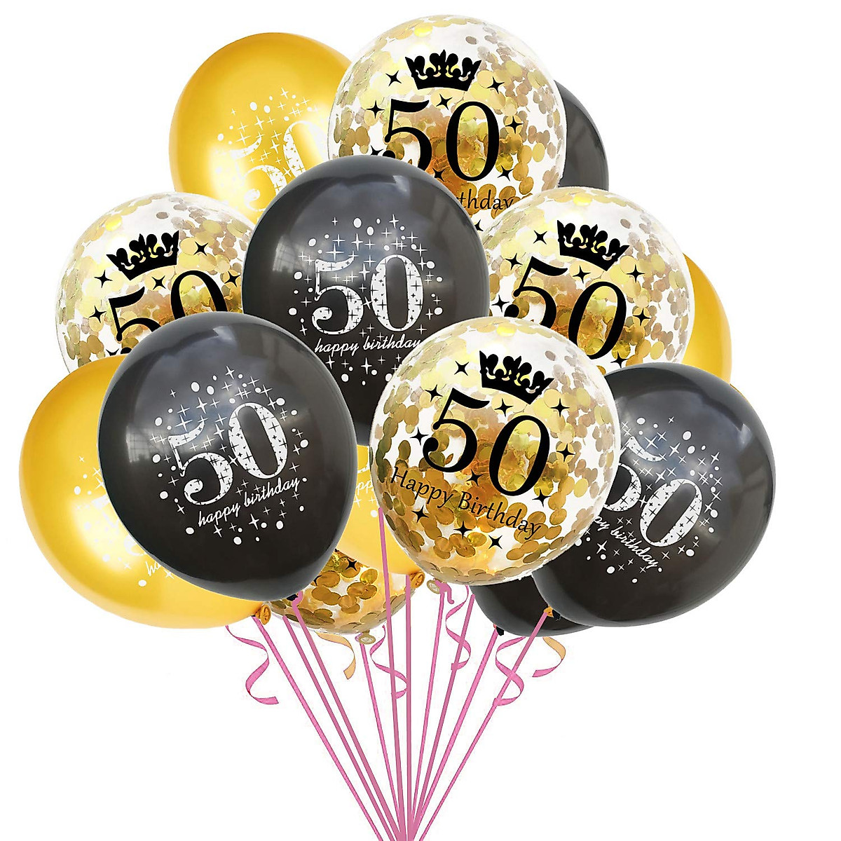 50th Birthday Balloons Black Gold Party Decorations Latex Gold Confetti Balloon for Women Men 50 Year Old Anniversary Theme Birthday Party Supplies 15 Pack 12 Inch (50th Birthday Decorations)