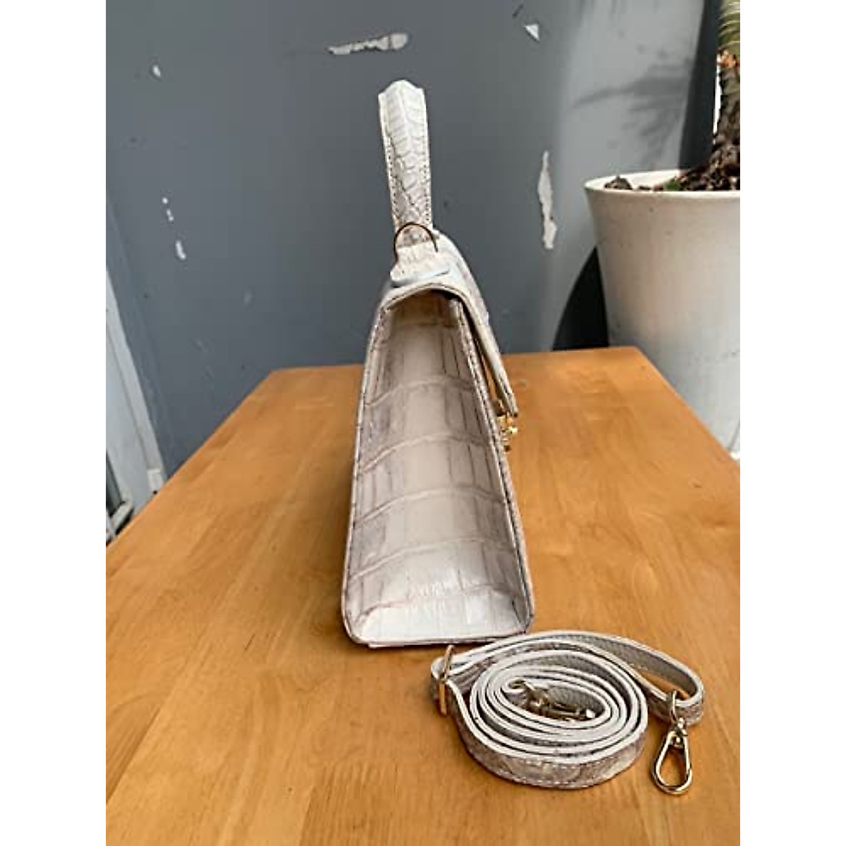 Vietnamese Genune Himalayan crocodile alligator leather skin totes bag, handbag, top handle bag for women, luxury formal event ladies purse, White Accent Gray