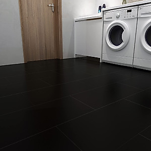 Decotalk Peel and Stick Floor Tile Waterproof Black Floor Tiles Vinyl Flooring for Kitchen Removable Vinyl Floor Tiles Stick and Peel Solid Black Bathroom Floor Tiles 12"x24" Flooring Planks for Floor