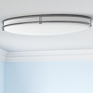 ASD LED 32 Inch Oval Flush Mount Light Fixture | 45W 3750LM 3000K-5000K 100-277V | 3CCT, Dimmable, Energy Star, ETL Listed | Close to Ceiling Double Ring Lamp, Low Profile Lighting | Nickel, 2 Pack