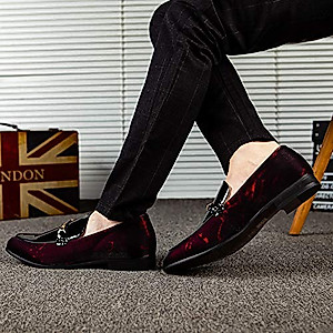 JITAI Men's Leather Shoes Pattern Printing Men's Dress Loafer Shoes Slip-on Casual Loafer Smoking Slipper, Red/05, 9 US