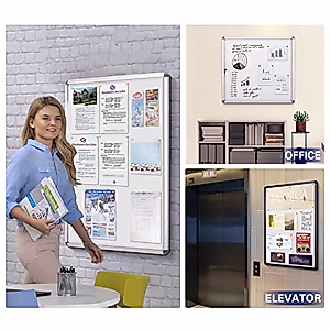 Swansea Enclosed Notice Board Magnetic Bulletin Boards for Office,Black Frame,with Locking Door 26x20inch(4XA4）