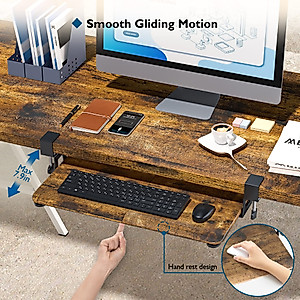 BONTEC Keyboard Tray Under Desk, Pull Out Keyboard & Mouse Tray with C-clamp, 25.6 Excluding Clamps (30 Including Clamps) x 11.8 Inch Steady Slide-Out Computer Drawer for Typing, Rustic Brown